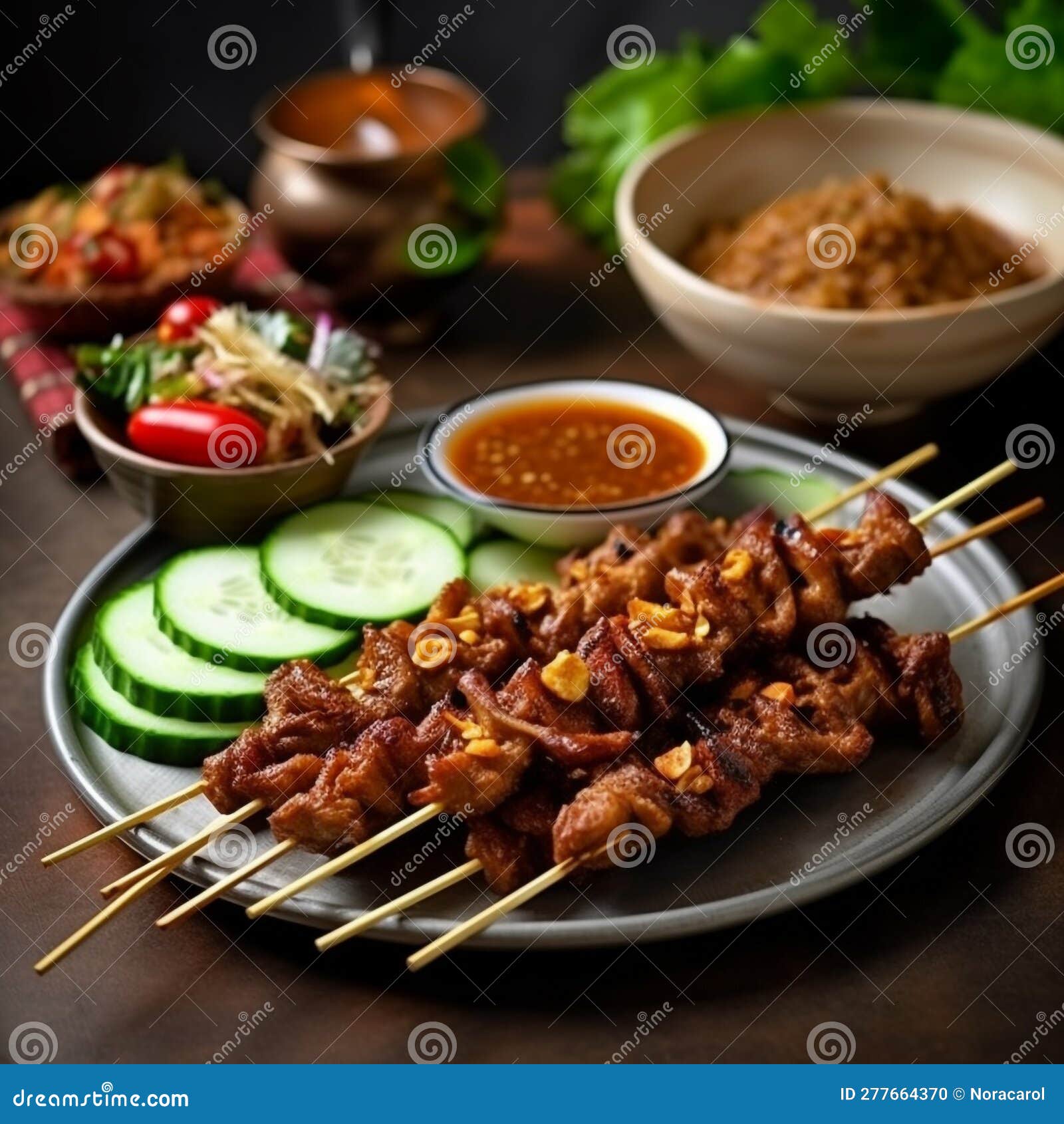 Chicken Sate with Peanut Sauce and Other Condiment Generative AIv Stock ...