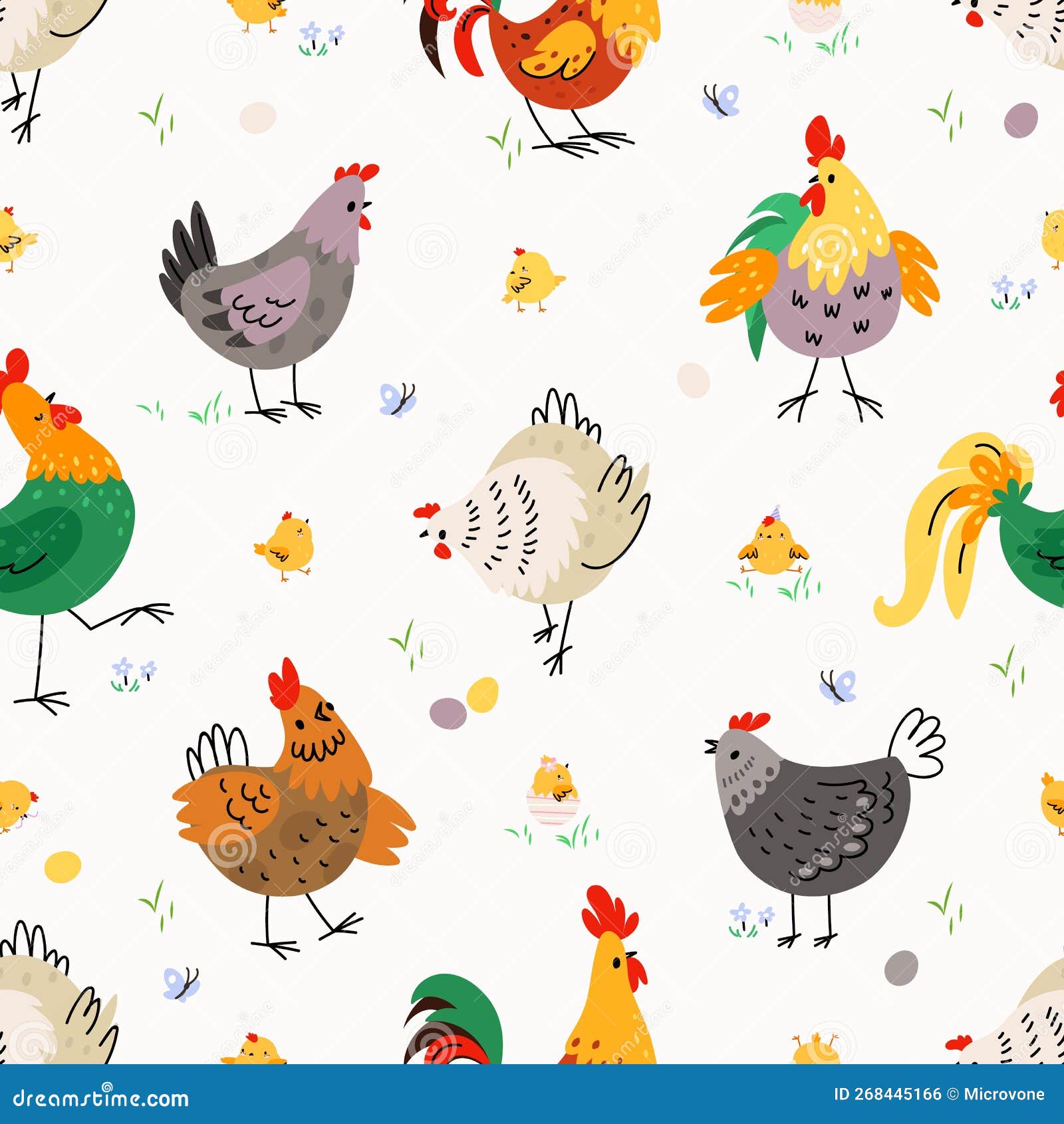 Chicken Seamless Pattern, Farm Birds Spring Background. Chick Hen and ...