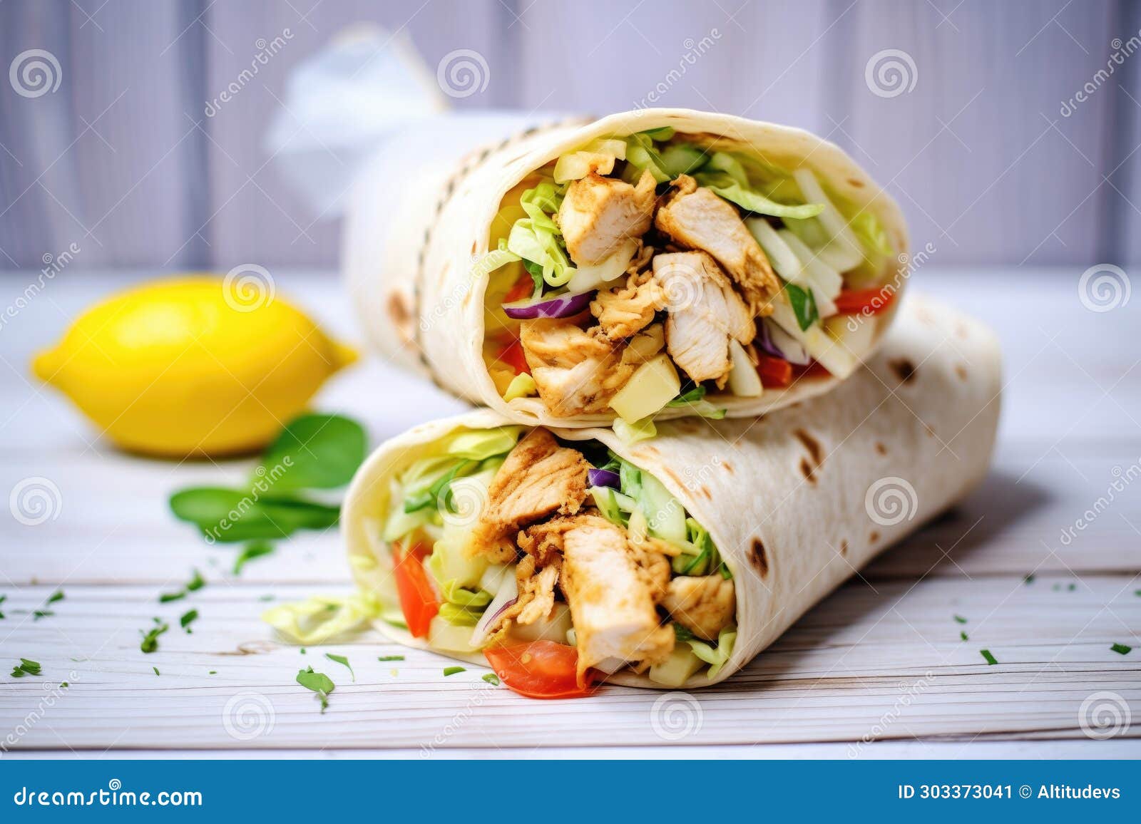 Chicken Shawarma Wrap Cut in Half, Showing the Filling Stock Image ...
