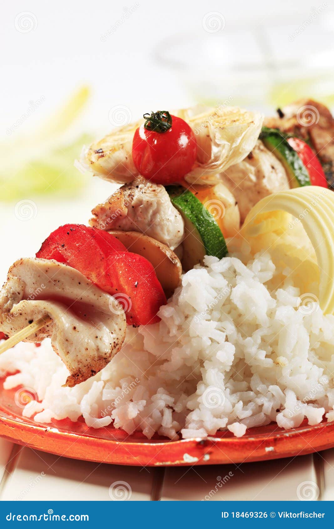 Chicken Shish Kebab and Rice Stock Photo - Image of roasted, cooked ...