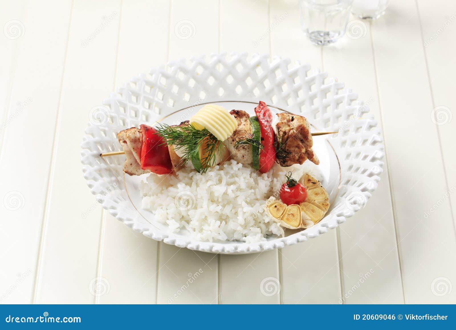 Chicken Shish Kebab and Rice Stock Photo - Image of butter, barbecue ...