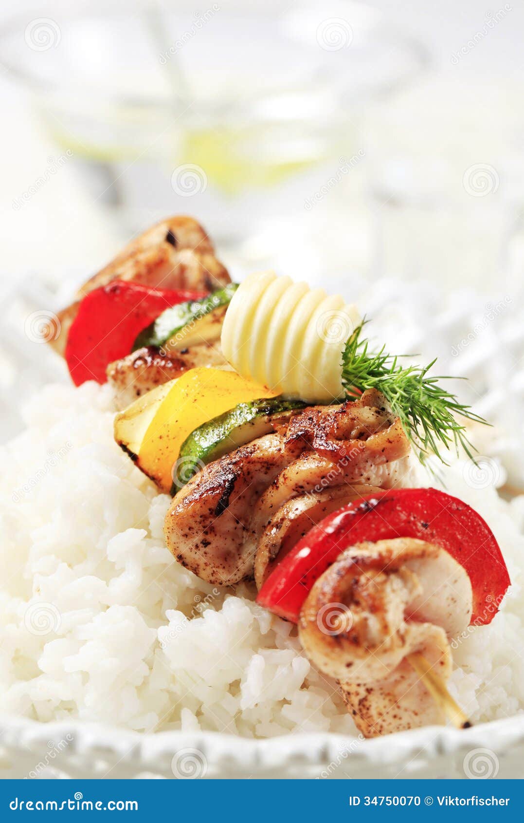 Chicken Shish Kebab and Rice Stock Photo - Image of detail, white: 34750070