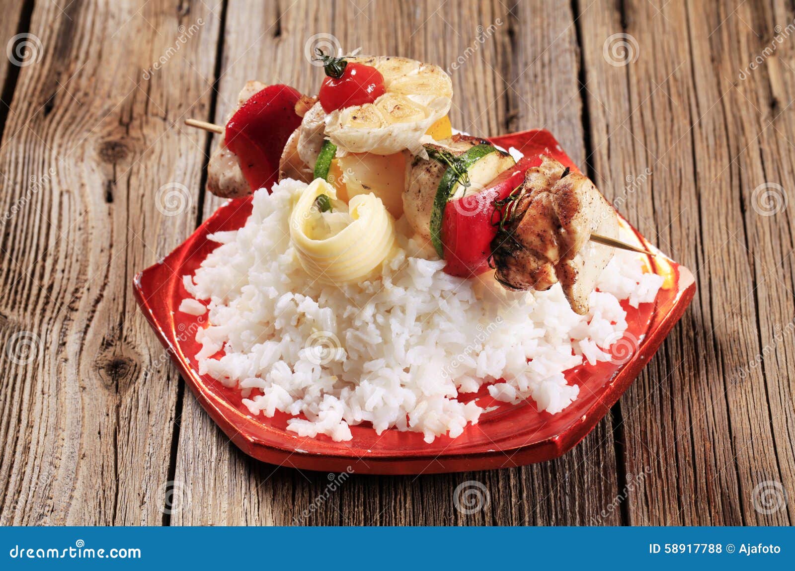 Chicken Shish Kebab and Rice Stock Photo - Image of rice, roasted: 58917788