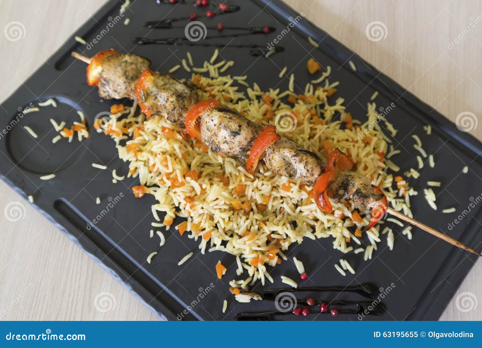 Chicken Shish Kebab and Rice with Vegetables Stock Image - Image of ...