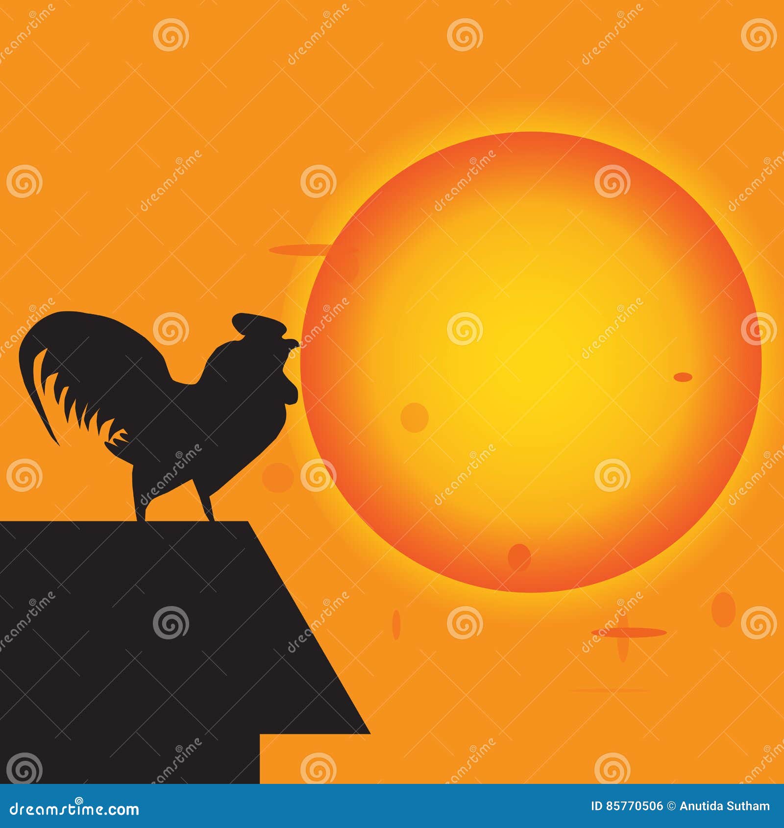 Chicken sing at sunrise stock illustration. Illustration of sunrisen ...