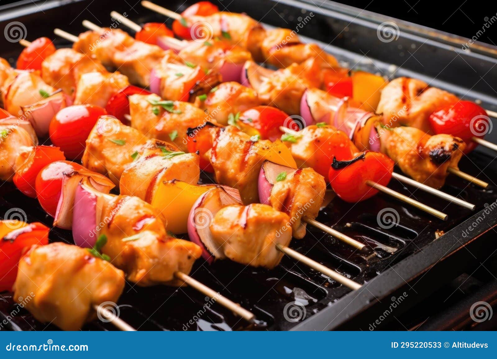 Chicken Skewers on a Grill Pan with Char Marks Stock Image - Image of ...