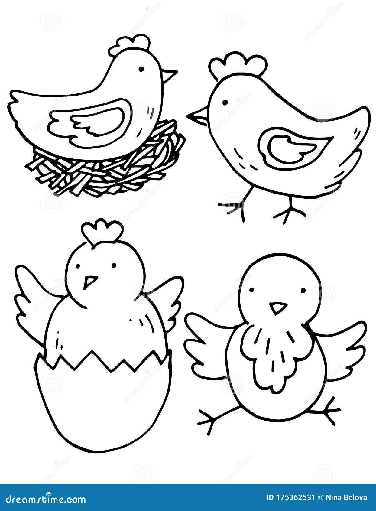 Chicken and Small Chick Set, Outline Vector, Easter Illustration Stock ...