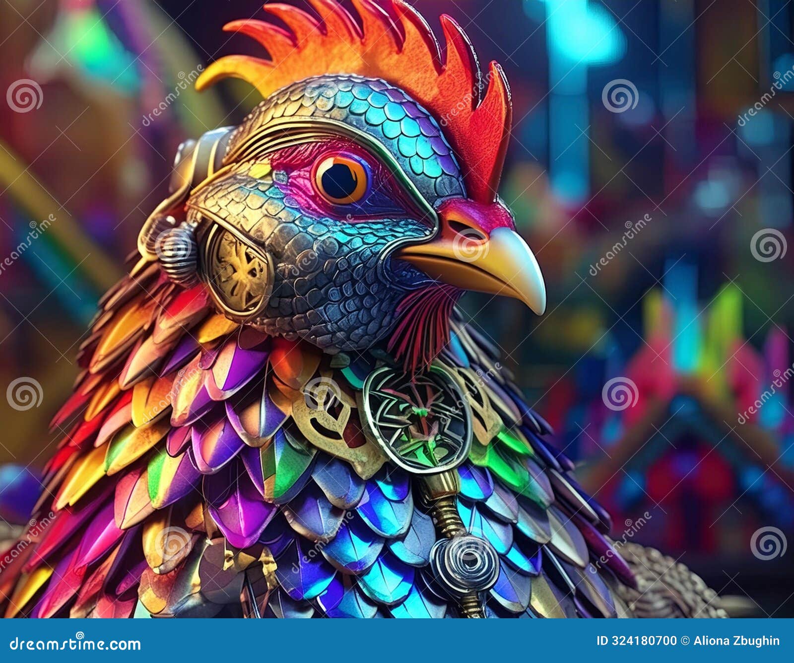 A Chicken with Snake Scale Patterns and Rainbow Feathers Shaped Like a ...