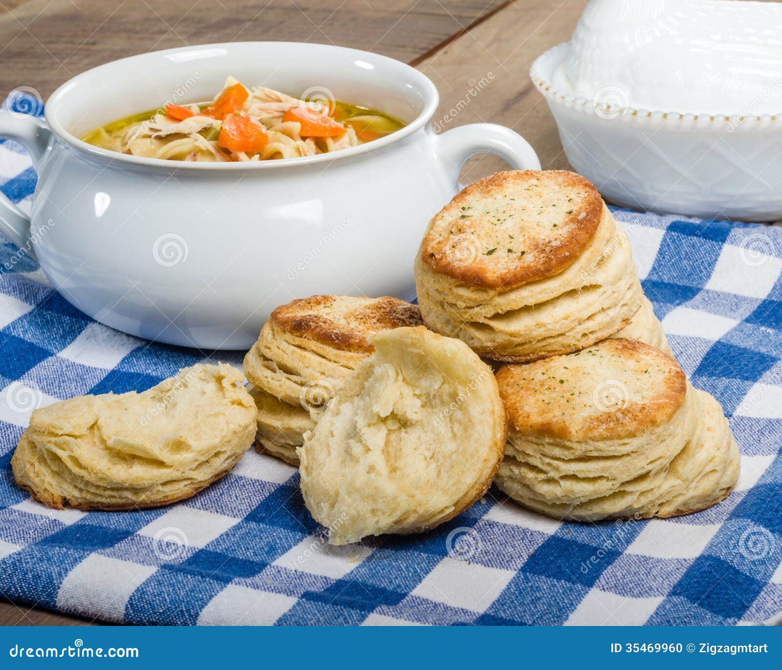 Chicken Soup and Biscuits on Table Stock Photo - Image of healthy ...