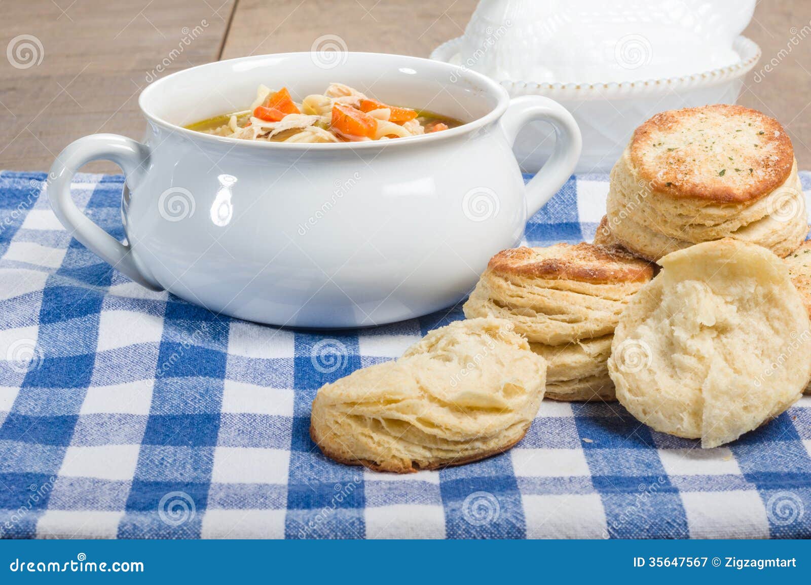 Chicken Soup and Biscuits on Table Stock Image - Image of vegetable ...