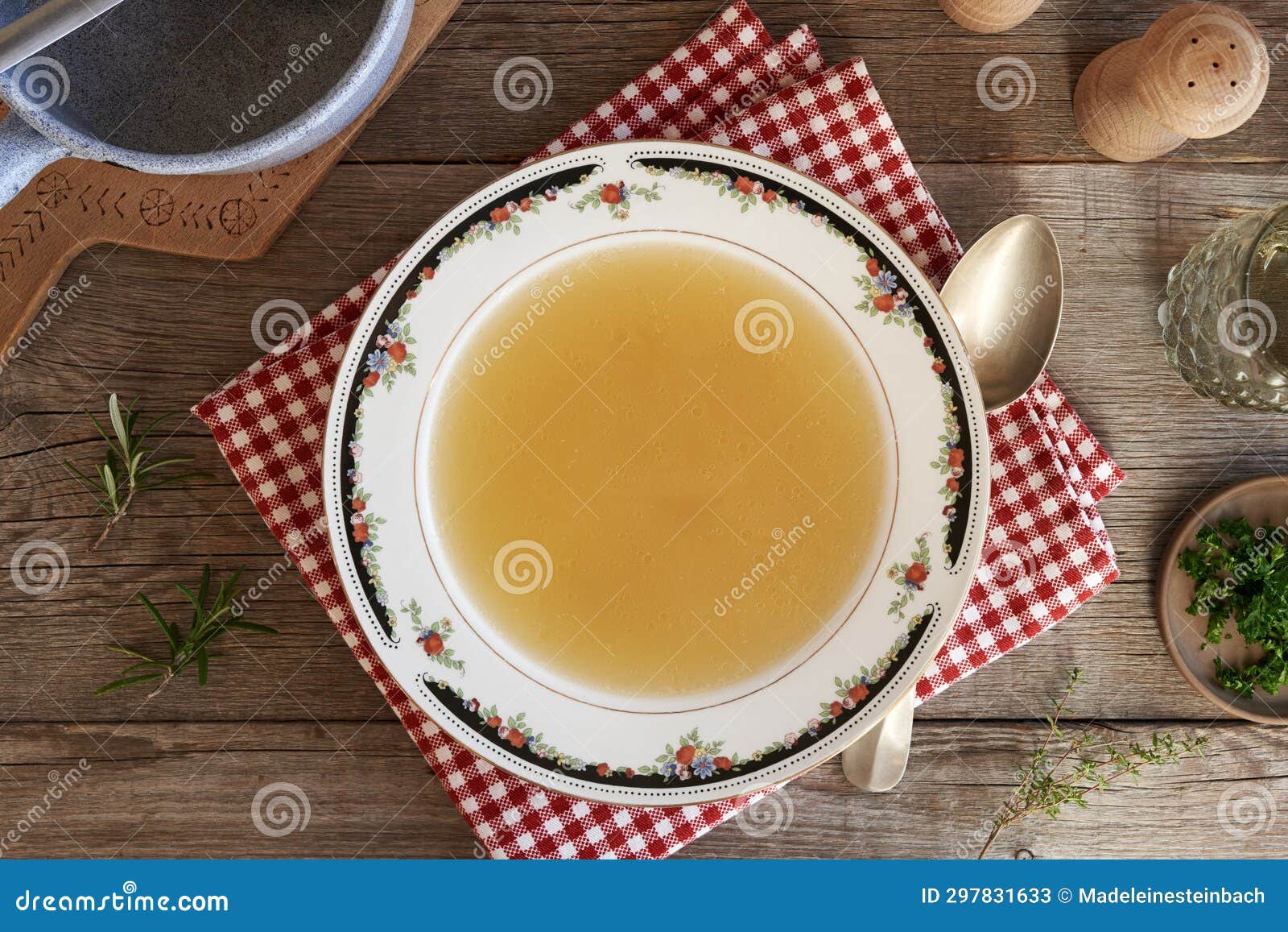 Chicken Soup or Bone Broth in Plate on a Table Stock Image - Image of ...