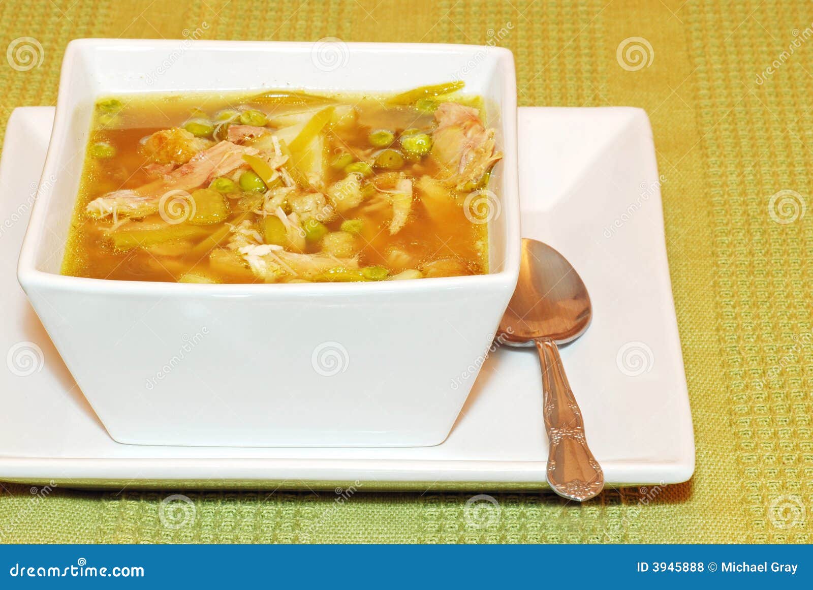 Chicken Soup in a Square Bowl Stock Photo - Image of chunky, chunks ...