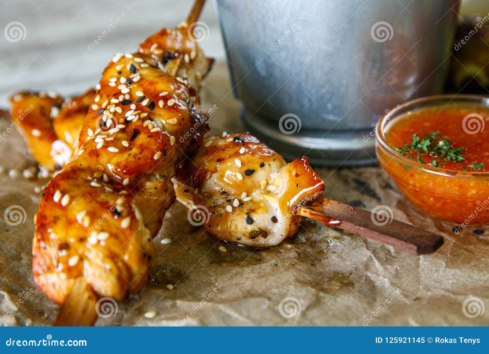 Chicken spit with sauce stock image. Image of rise, healthy - 125921145