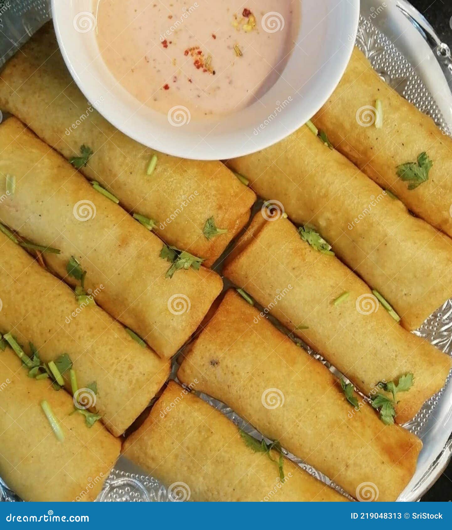 Chicken Spring Rolls with Sauce. Ramadan Iftari Dinner. Ramzan Meal ...