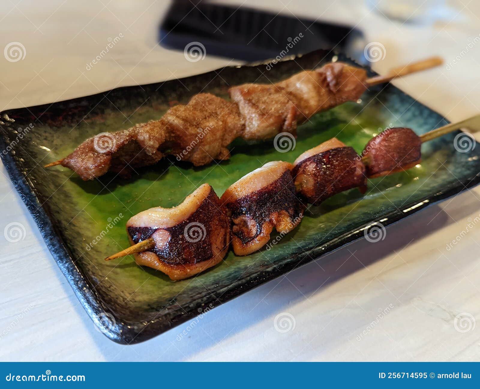 Chicken and Squid on Skewers Appetizer Lunch Stock Image - Image of ...