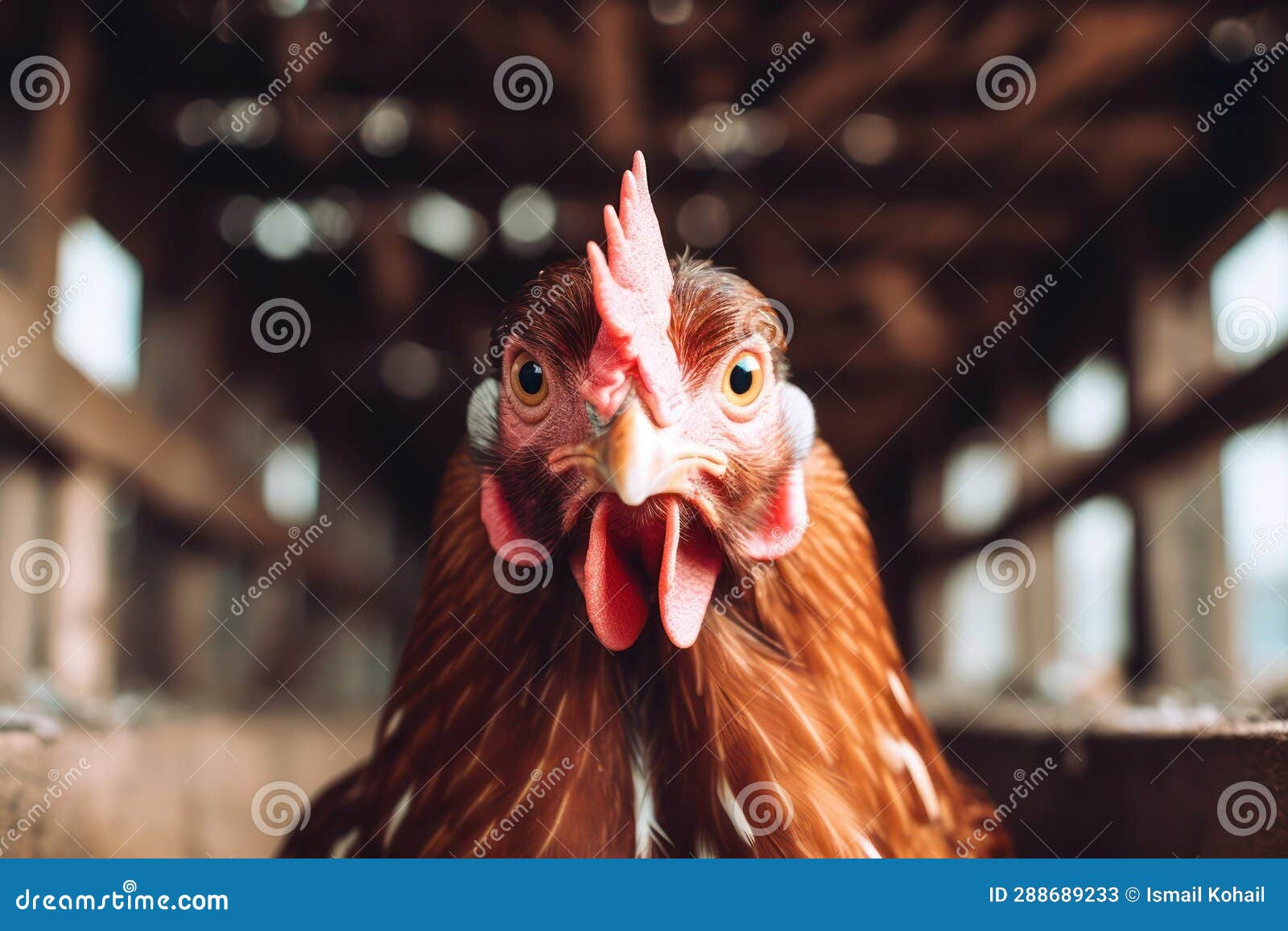 A Chicken is Standing in a Barn Looking at the Camera, Created by ...