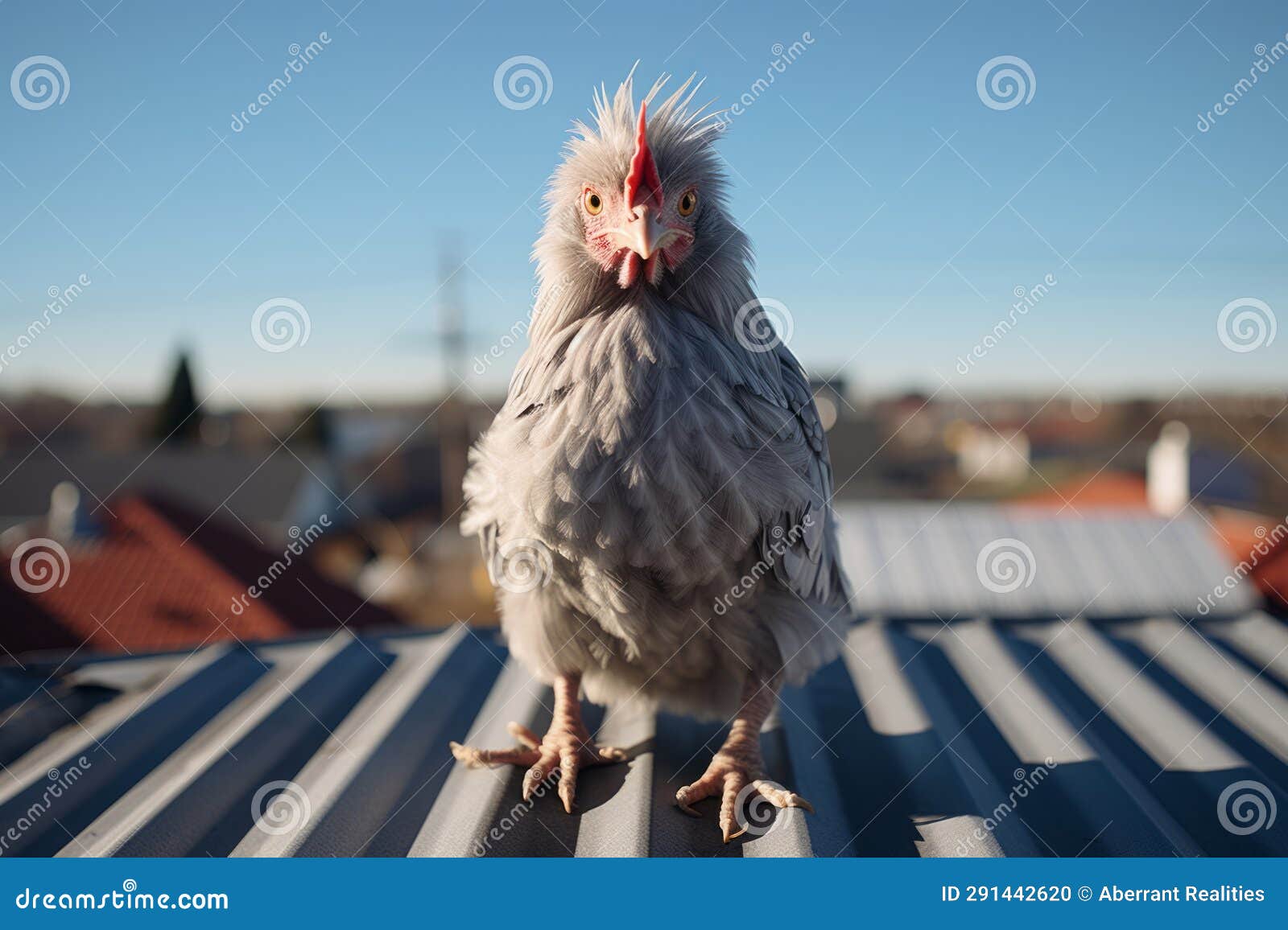 A Chicken Standing on Top of a Roof Stock Illustration - Illustration ...