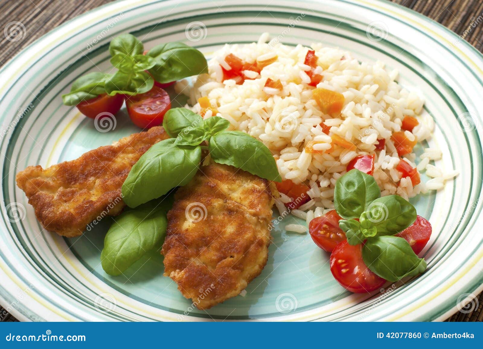 Chicken Steak with Rice and Vegetables Stock Photo - Image of dining ...