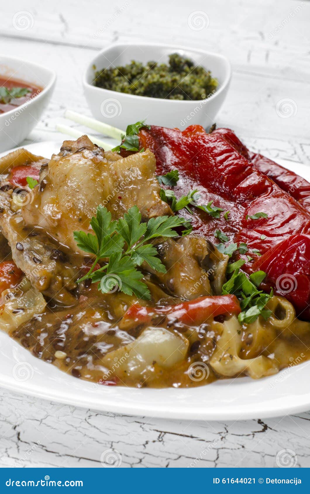 Chicken Stew with Roasted Red Peppers Stock Image - Image of onion ...