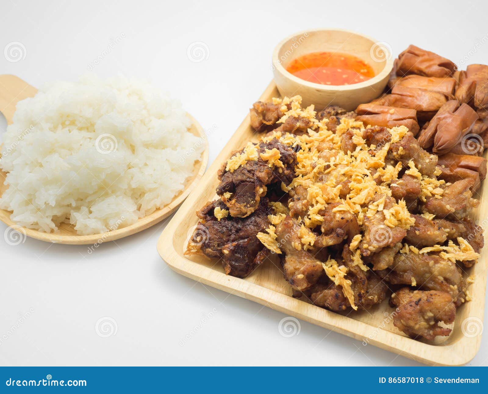 Chicken and sticky rice. stock photo. Image of fried - 86587018