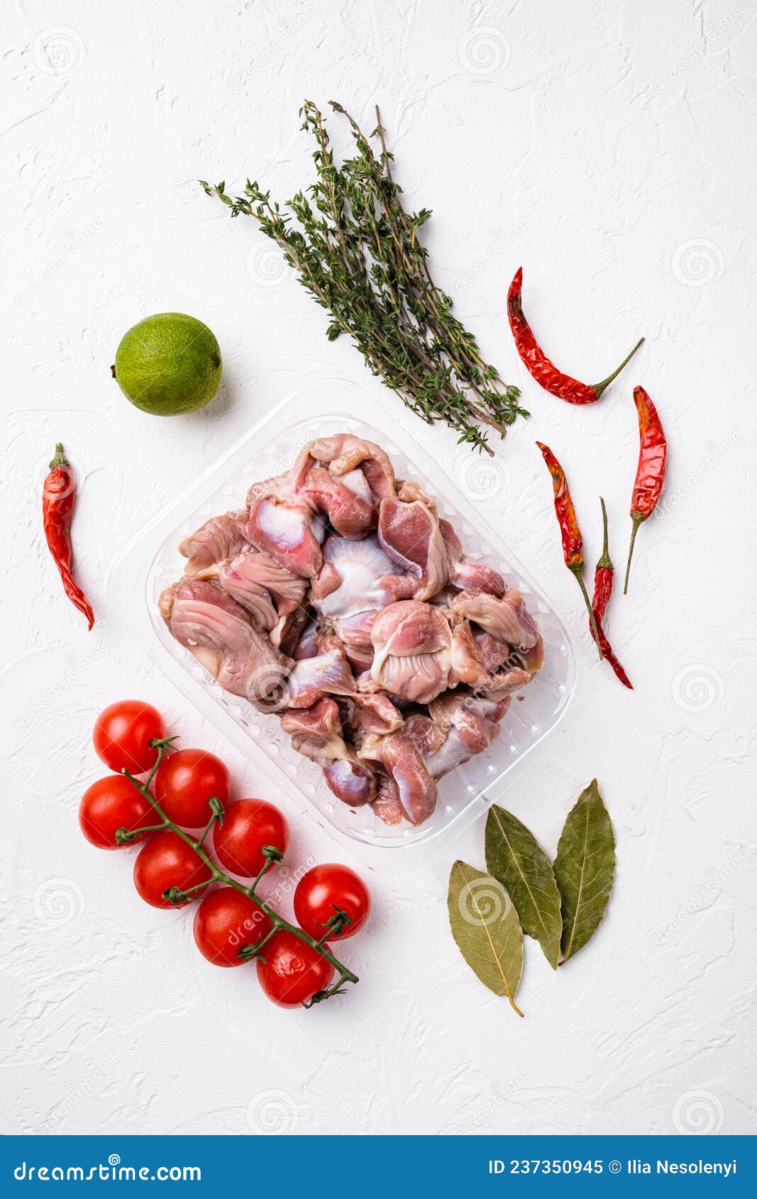Chicken Stomach Container, on White Stone Table Background, Top View ...