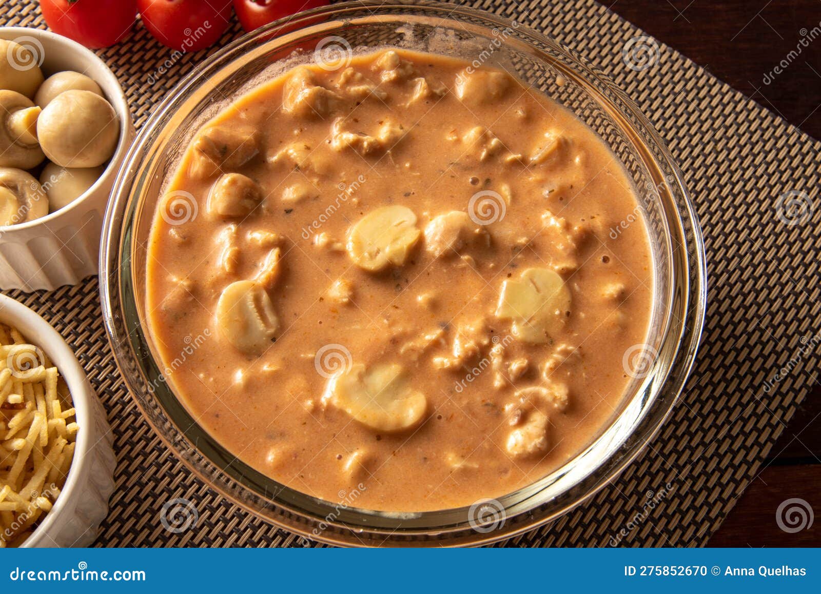 Chicken Stroganoff Accompanied with Rice, Salad and Potato Straw Stock ...