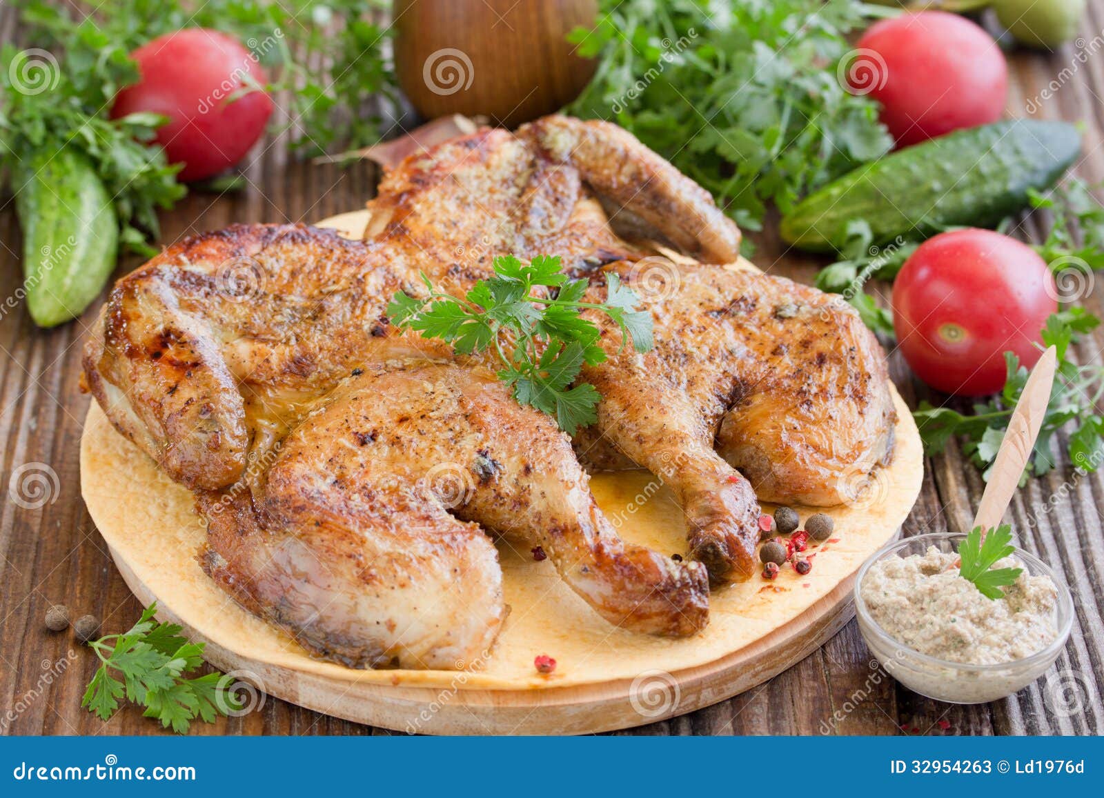 Chicken Tabaka Traditional Georgian Dish White Background Top View ...