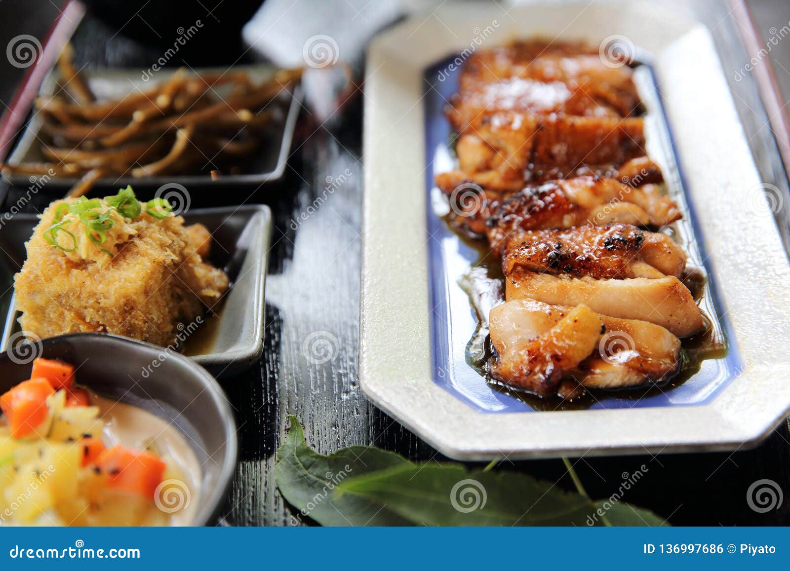 Chicken teriyaki set stock photo. Image of meal, plate - 136997686