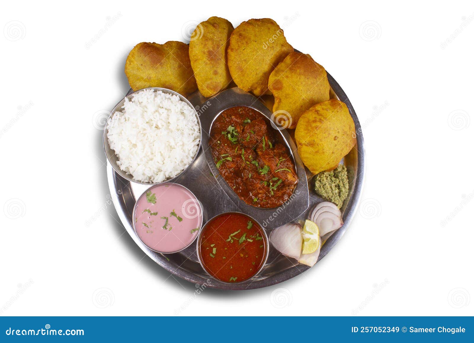 Chicken Thali From An Indian Cuisine, Food Platter Consists Variety Of ...