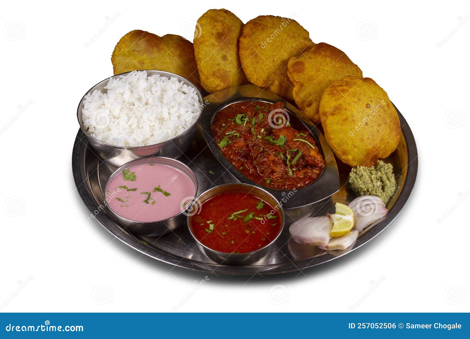 Chicken Thali From An Indian Cuisine, Food Platter Consists Variety Of ...