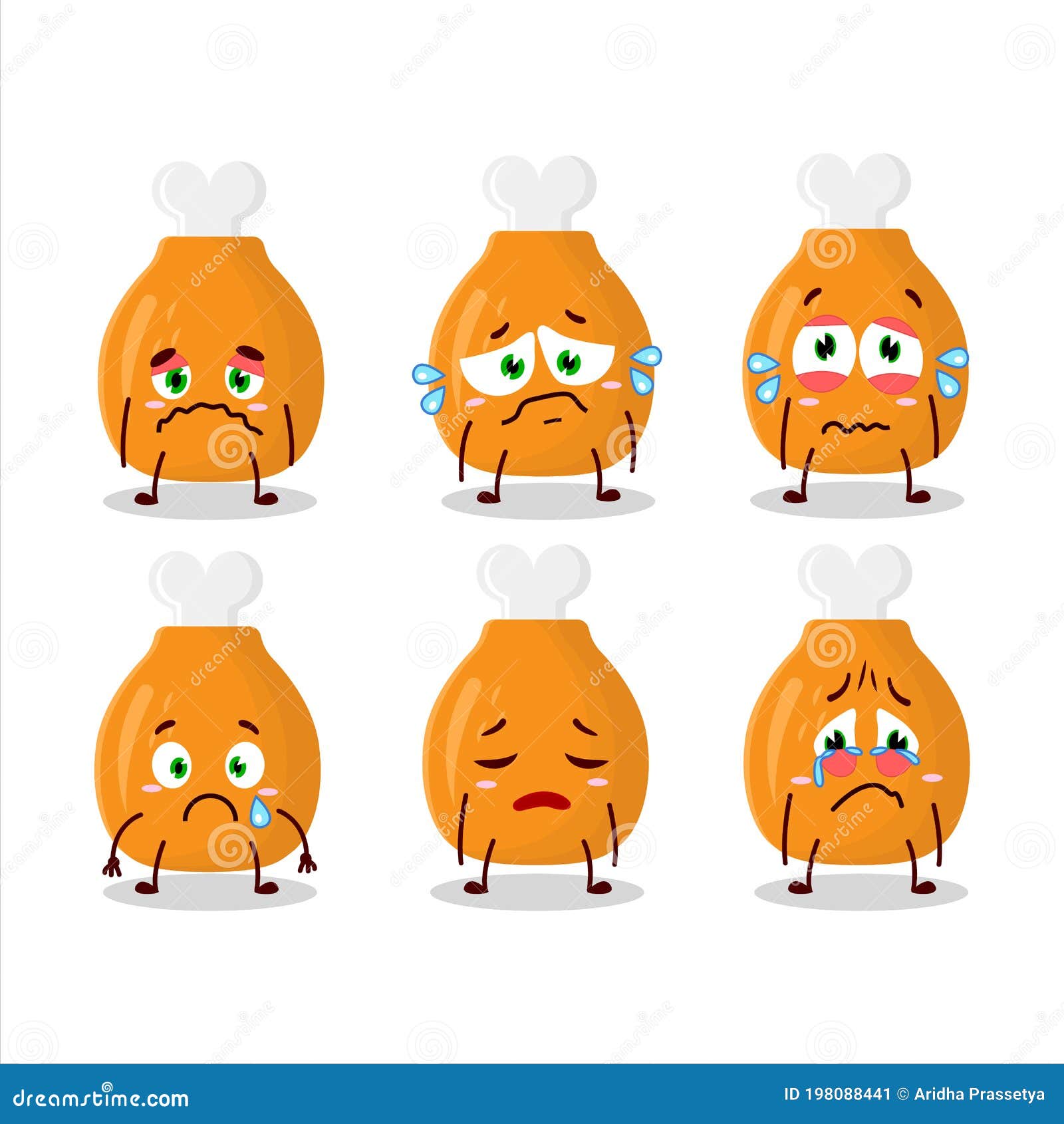 Chicken Thighs Cartoon Character with Sad Expression Stock Vector ...