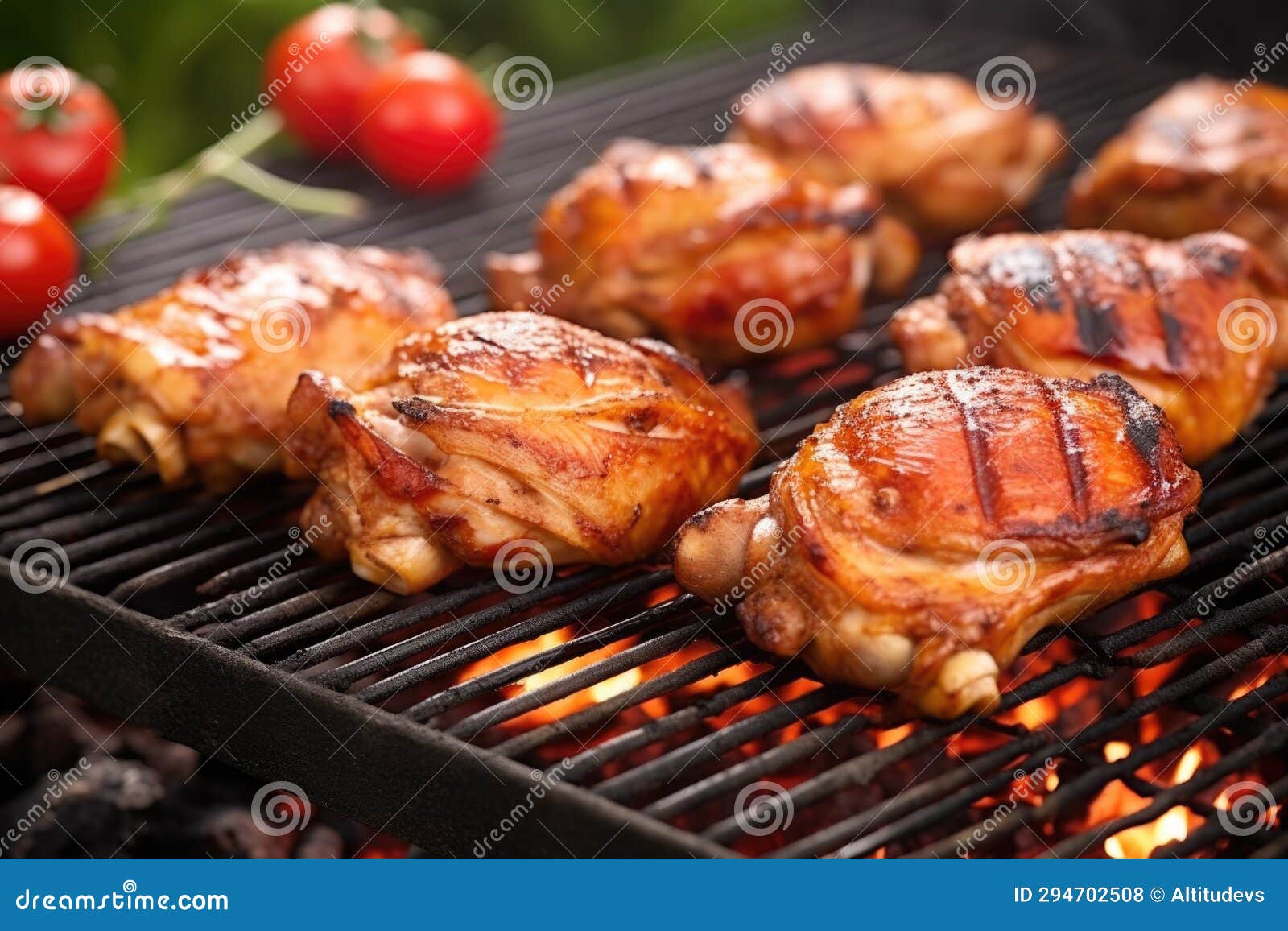 Chicken Thighs with Nice Grill Marks on Barbecue Stock Photo - Image of ...