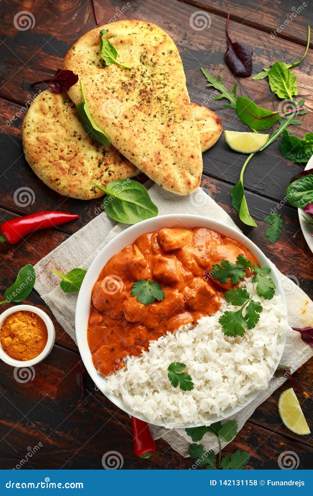 Chicken Tikka Masala Curry with Rice and Naan Bread Stock Photo - Image ...