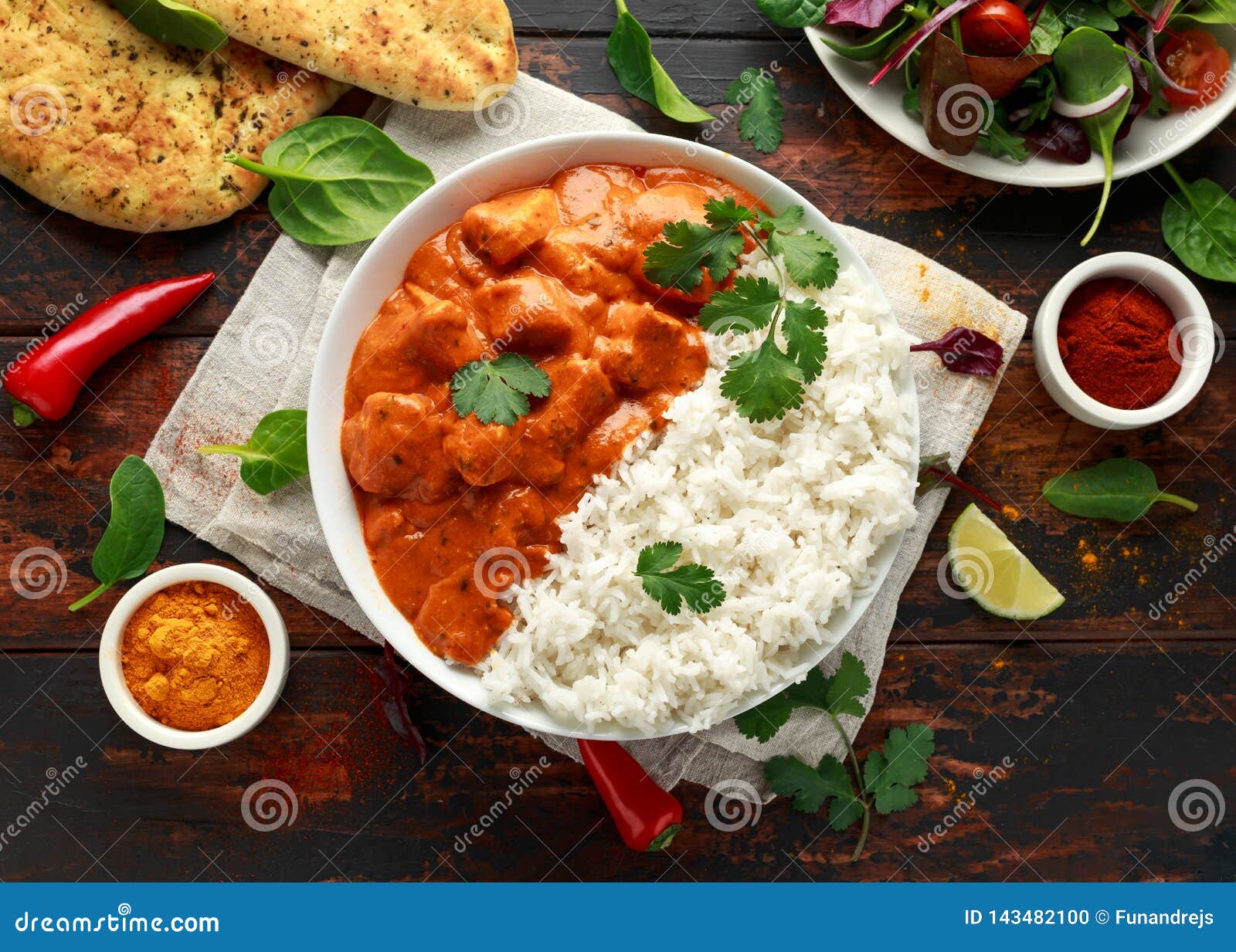 Chicken Tikka Masala Curry with Rice and Naan Bread Stock Photo - Image ...