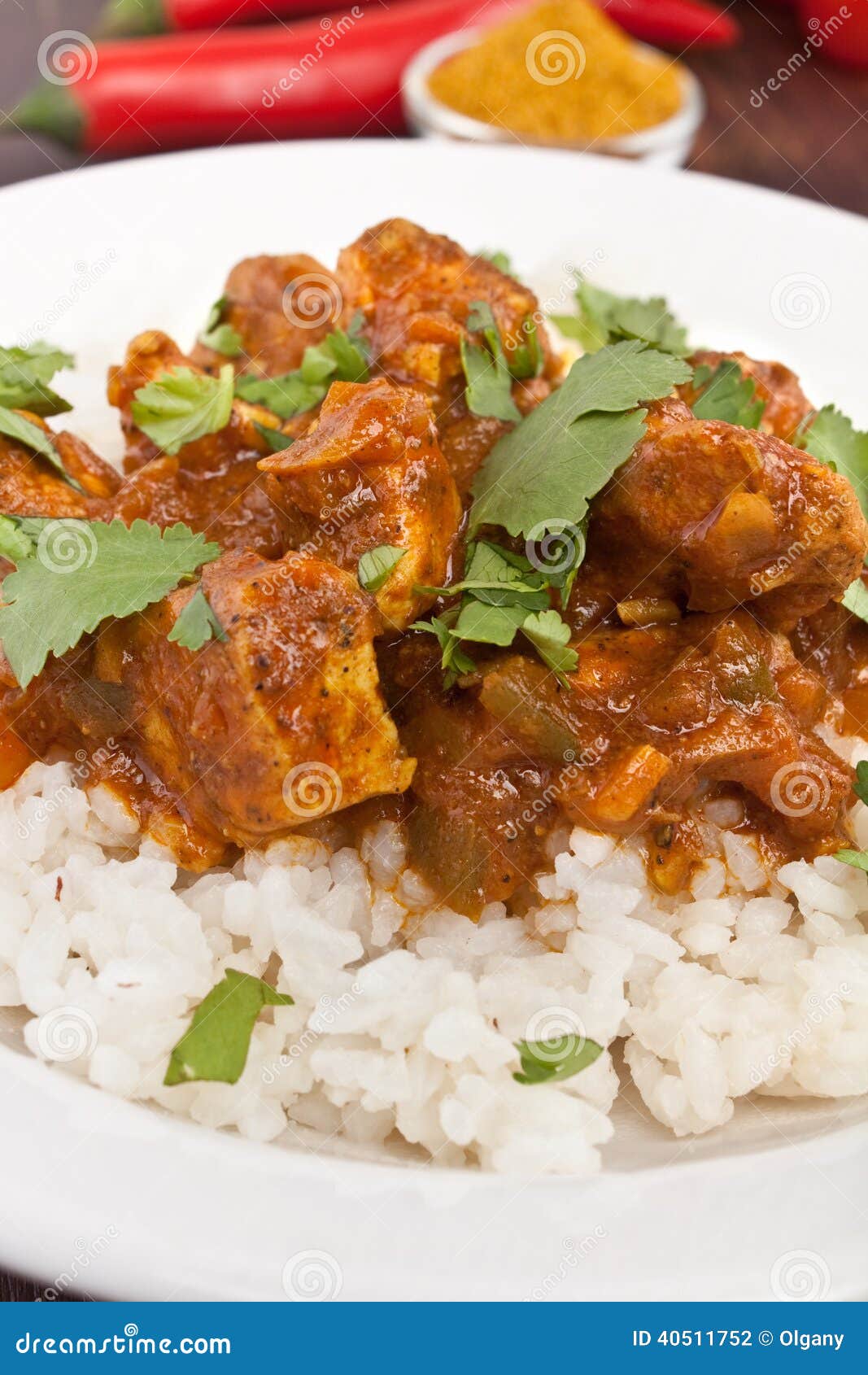 Chicken Tikka Masala Curry with Rice Stock Photo - Image of cooked ...