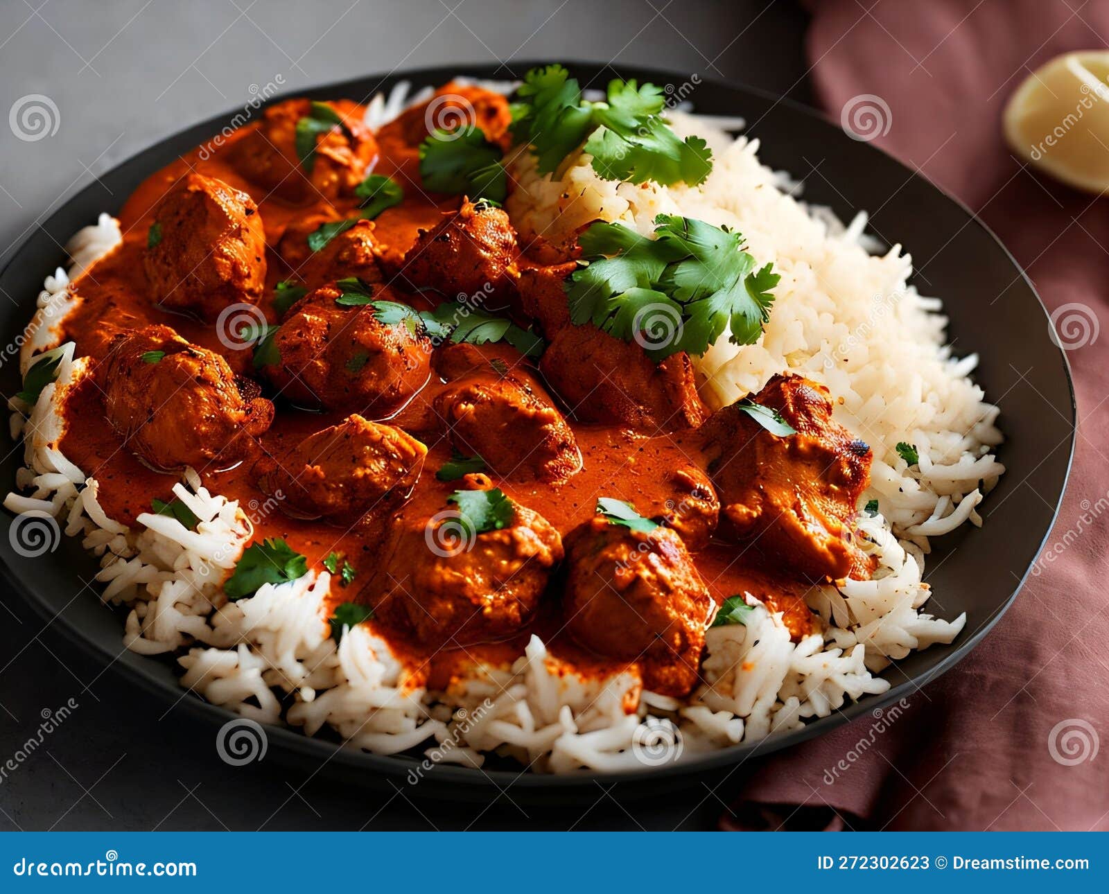 Chicken Tikka Masala Dish with Rise Stock Illustration - Illustration ...