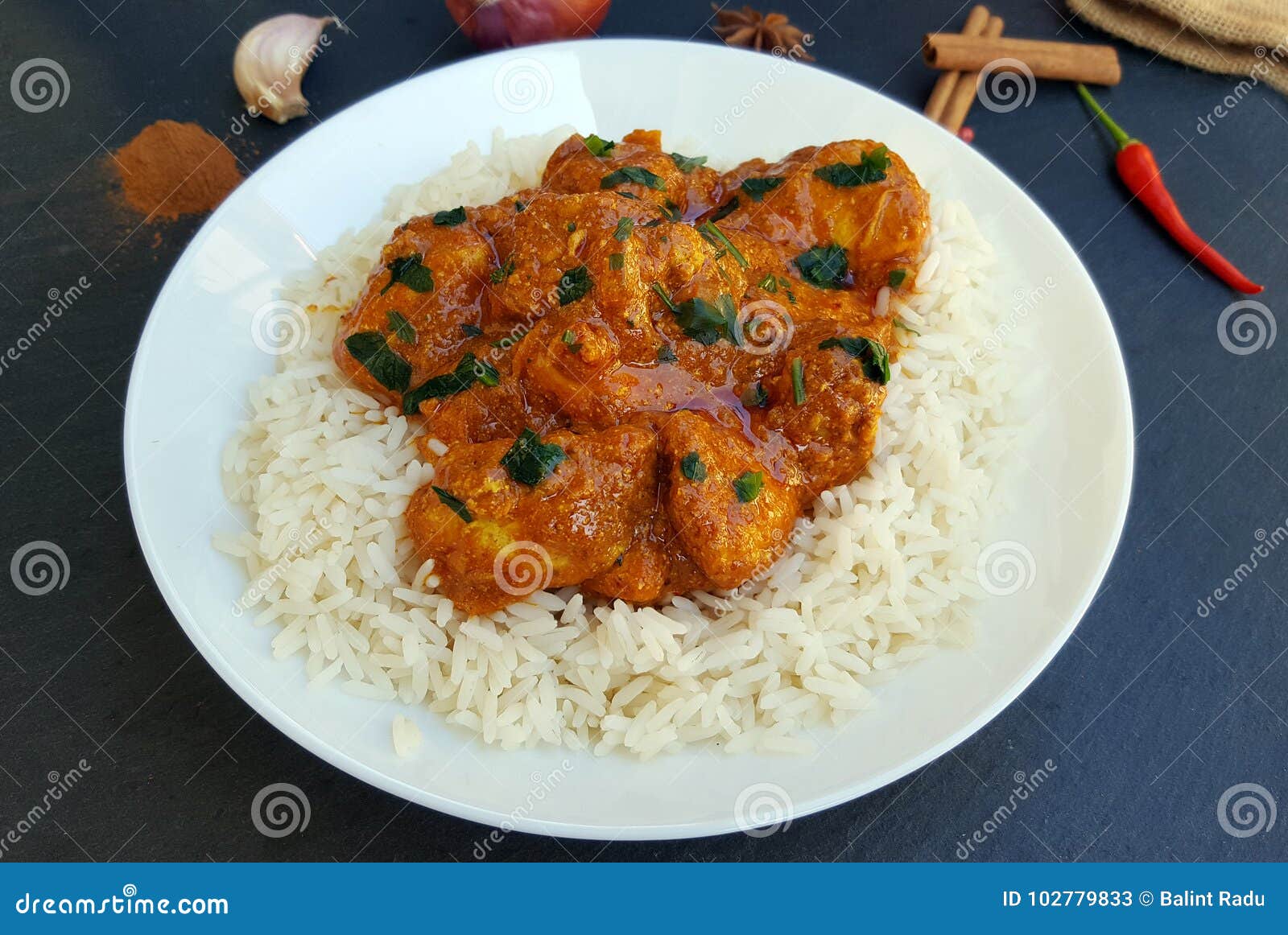 Chicken Tikka Masala with Rice Stock Image - Image of breast, curry ...