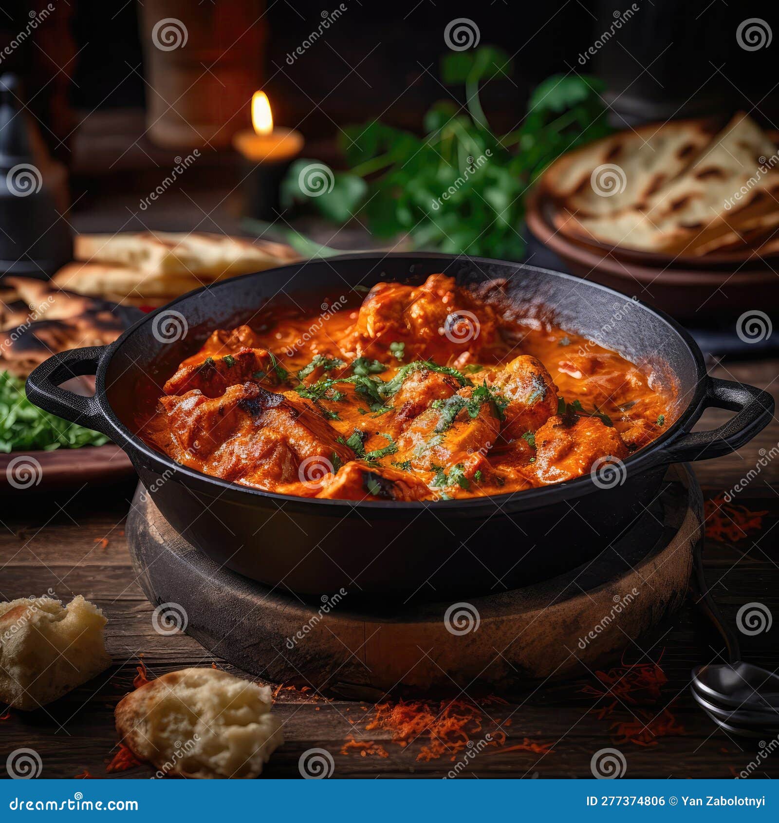 Chicken Tikka Masala on Stone in Rustic Pub. Generative AI Stock ...