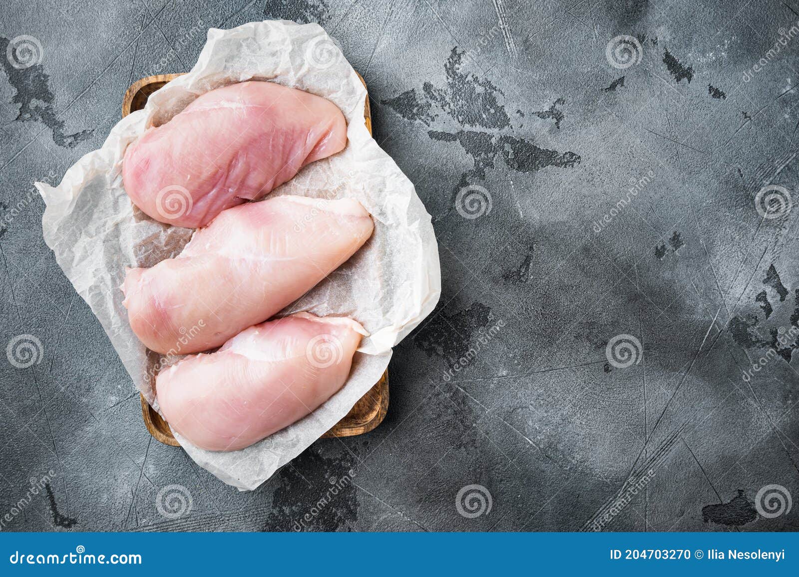 Chicken Uncooked Meat on Grey Background, Flat Lay with Copy Space ...