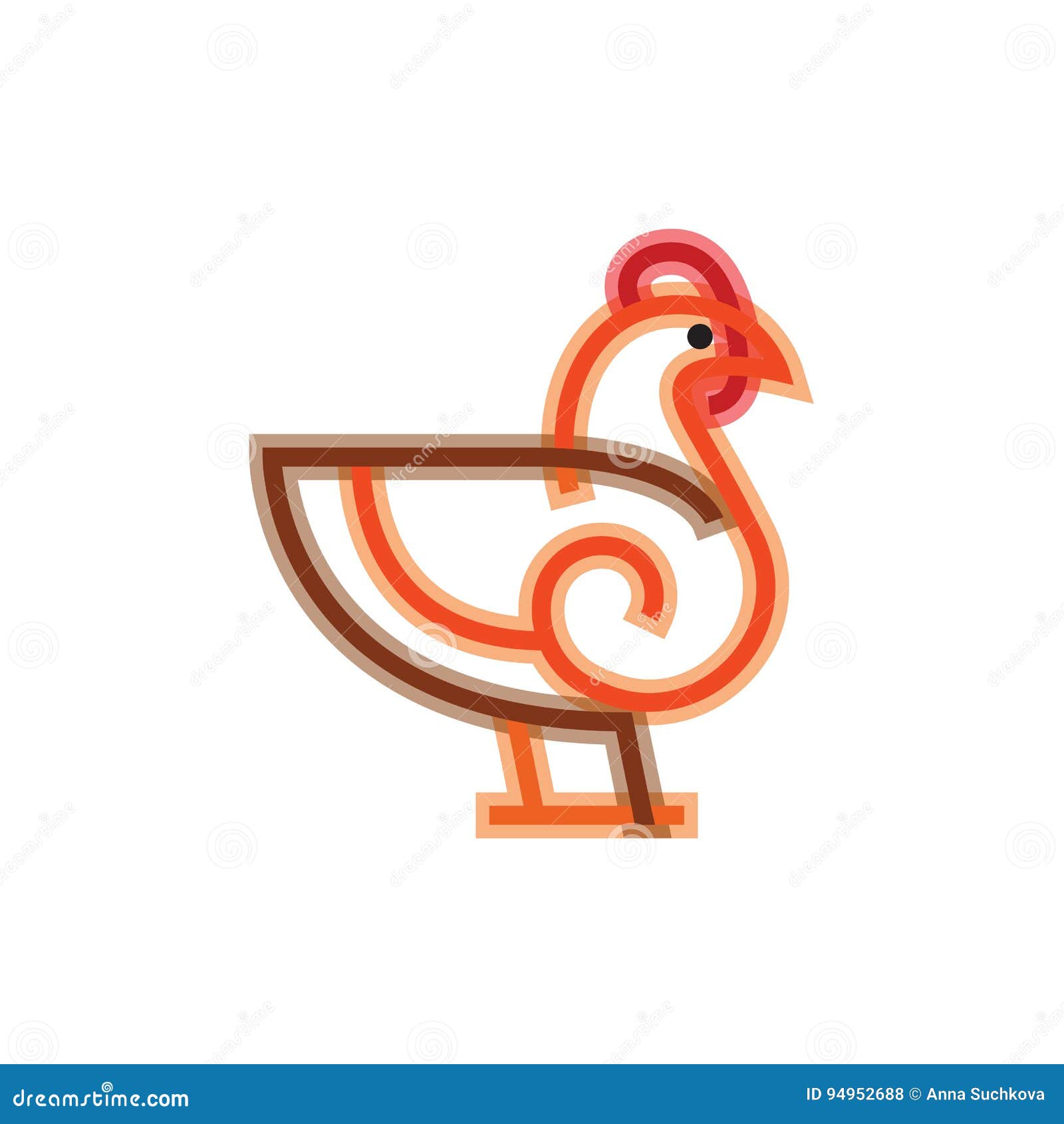 Chicken Vector Linear Flat Style Stock Vector - Illustration of feather ...