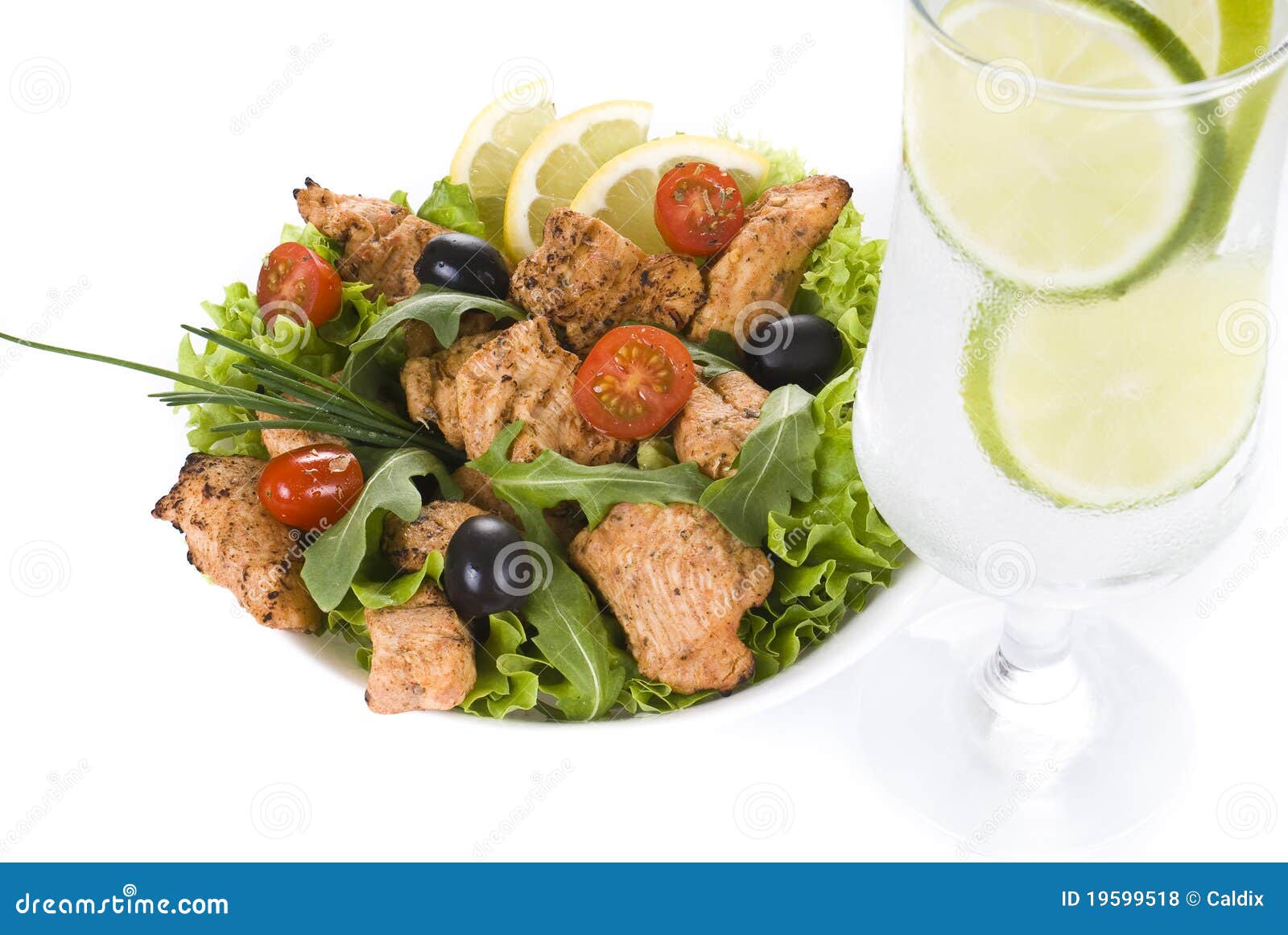 Chicken and Vegetable Salad with Drink Stock Photo - Image of ...