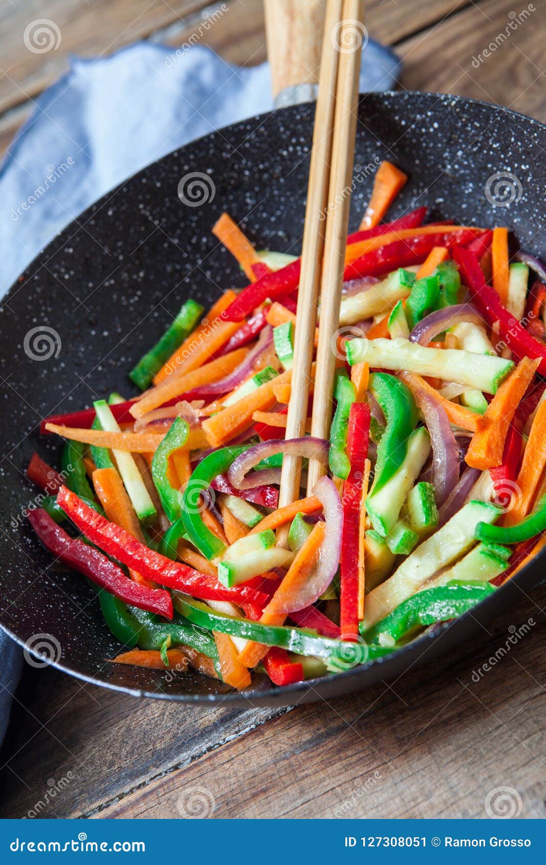 Chicken and veggies wok stock image. Image of green - 127308051