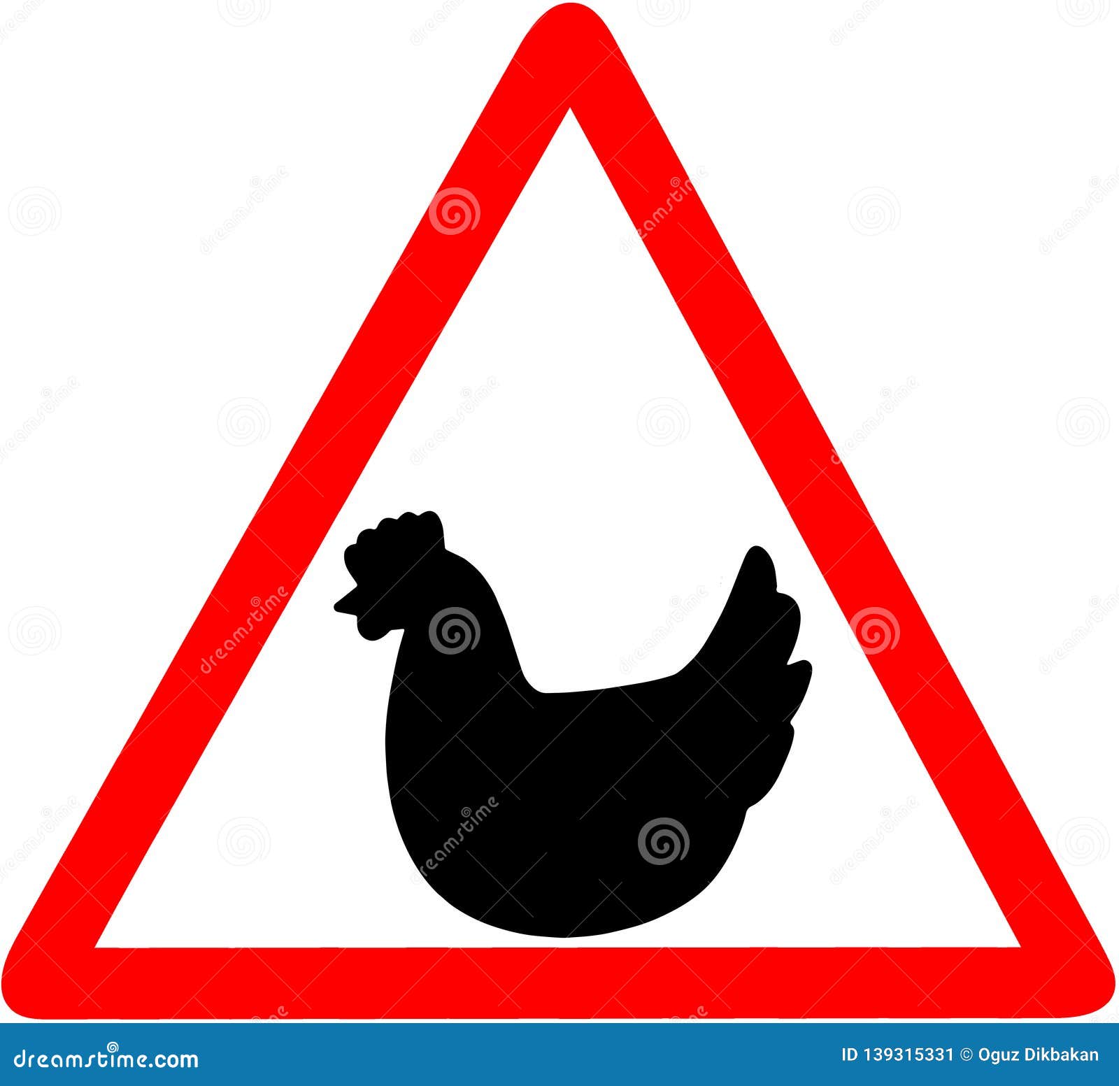 Chicken Warning Red Triangular Caution Road Sign. Stock Illustration ...