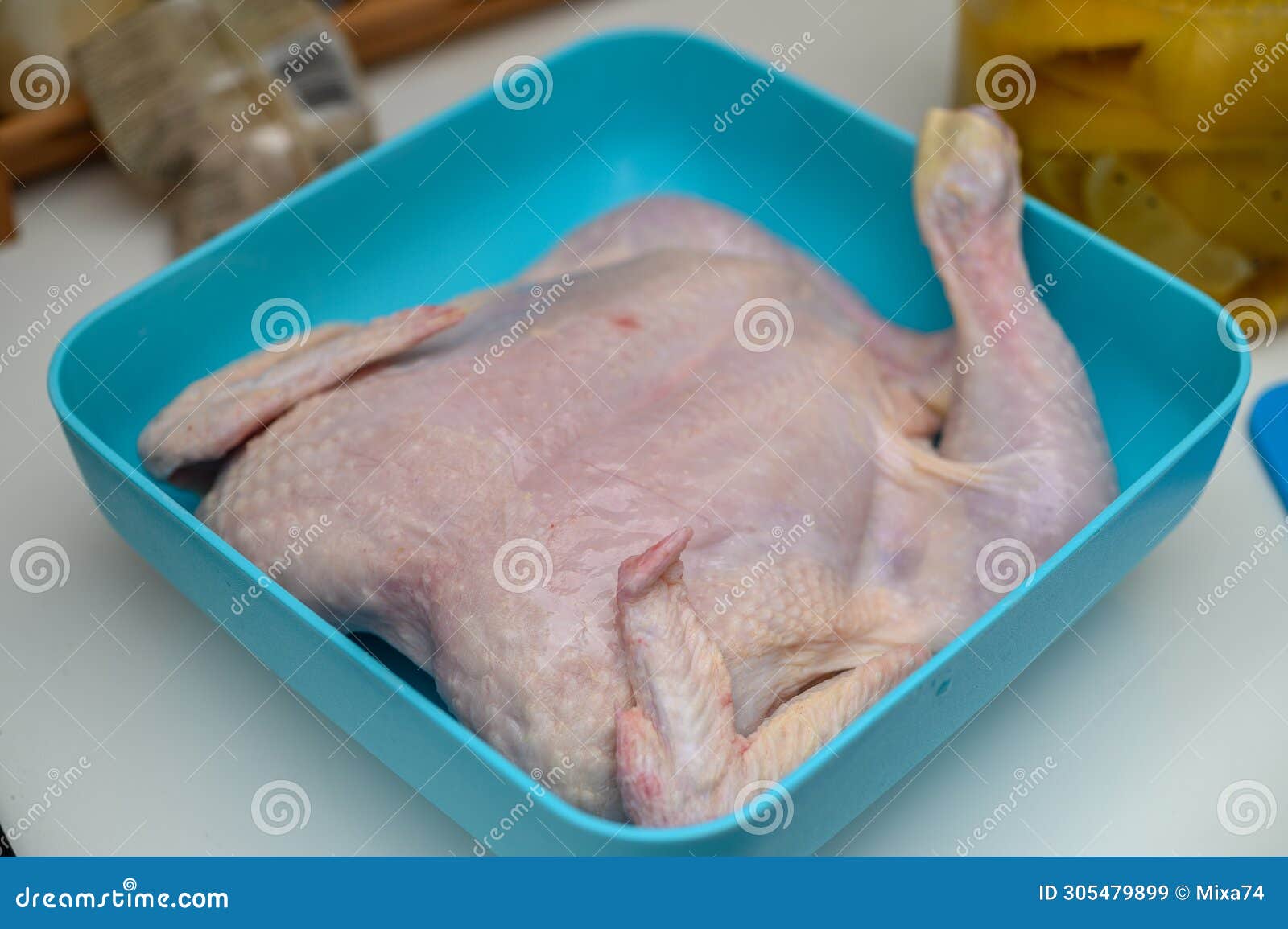 Chicken Washed before Cooking in a Tray in the Kitchen 1 Stock Image ...