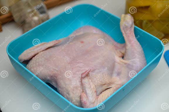 Chicken Washed before Cooking in a Tray in the Kitchen 1 Stock Image ...