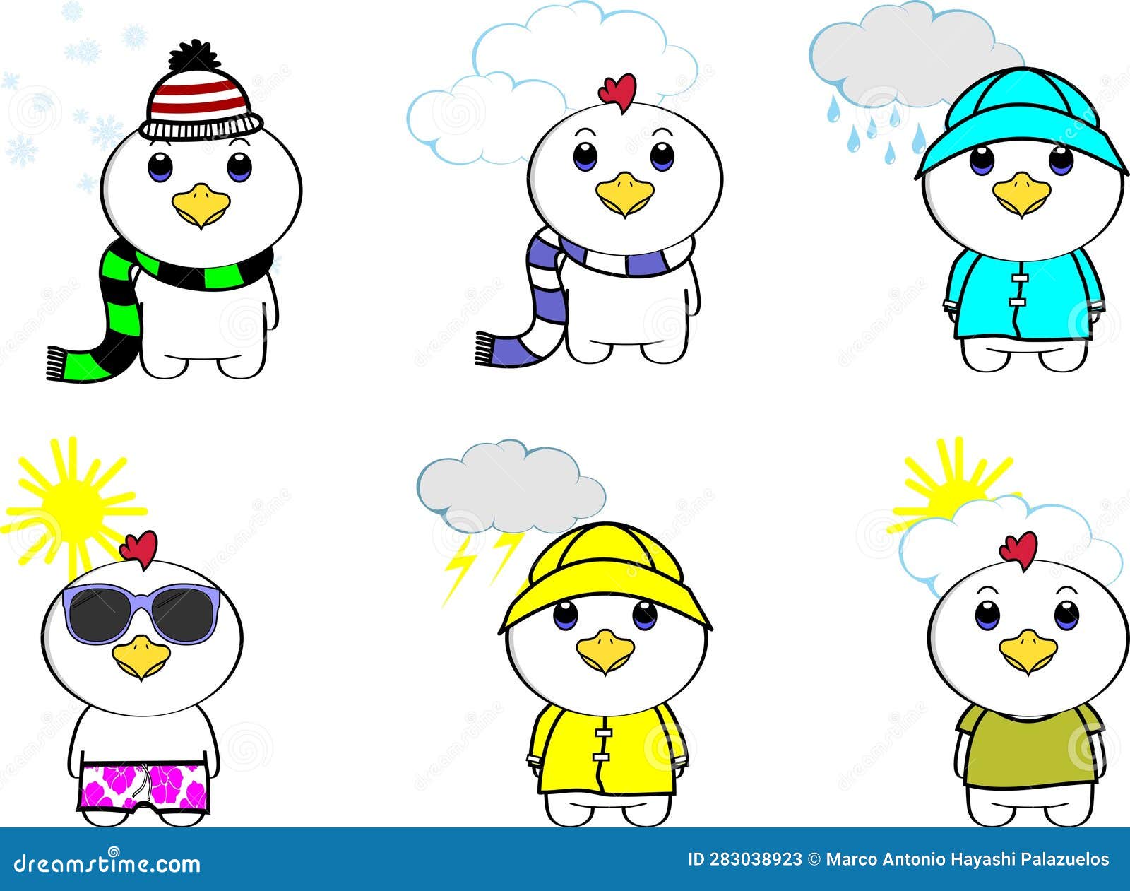 Chicken Weather Kawaii Cartoon Pack Collection Illustration Stock ...