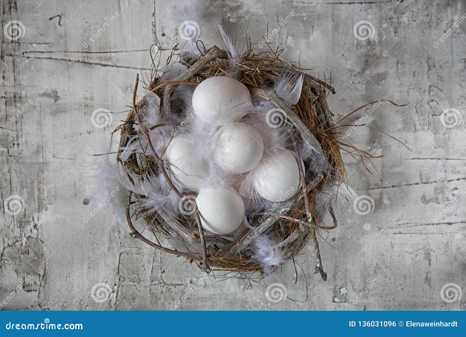 Chicken White Eggs in the Nest with Feathers Stock Photo - Image of ...