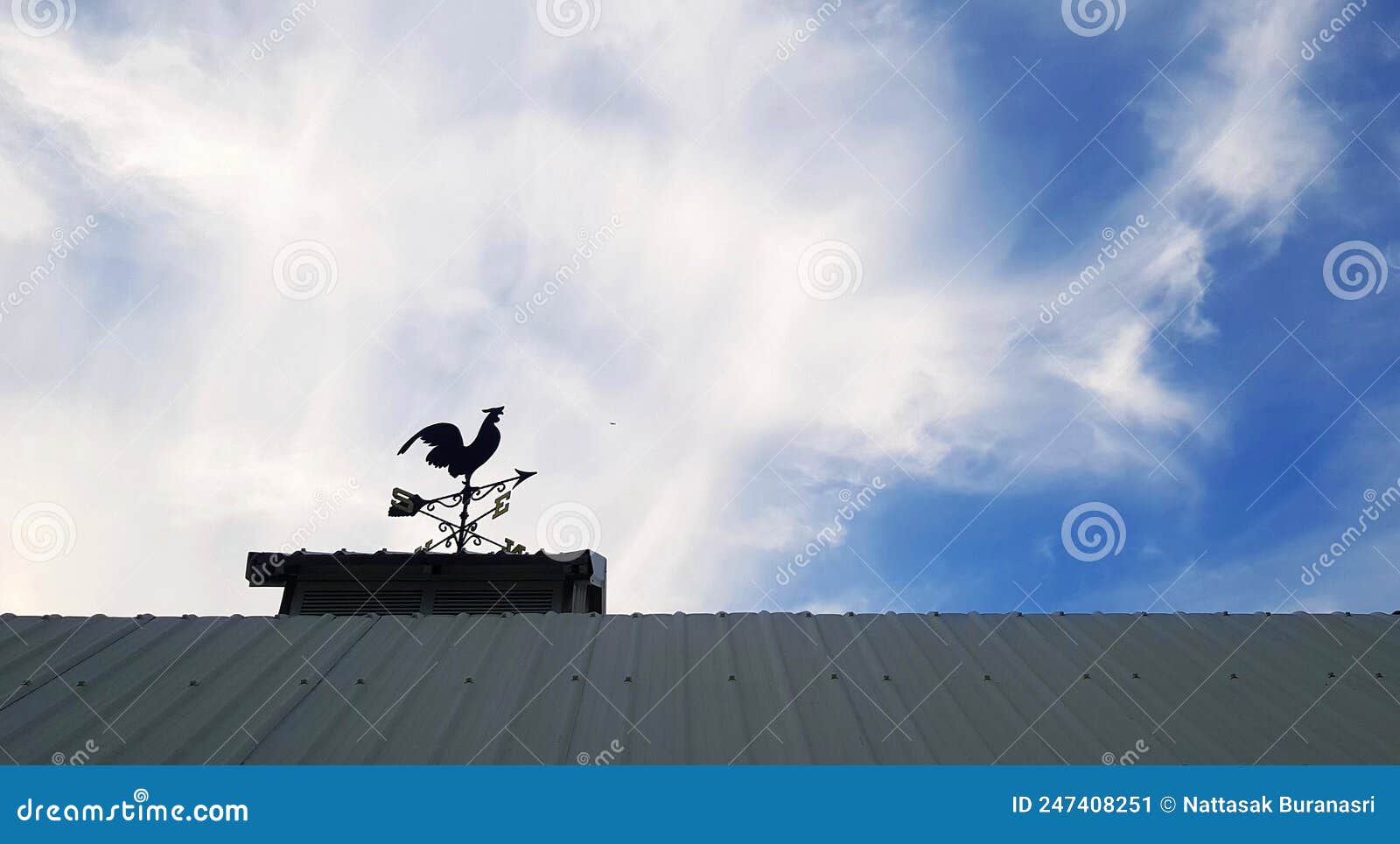 Chicken Windmill on Roof with Blue Sky and Cloud Background with Copy ...