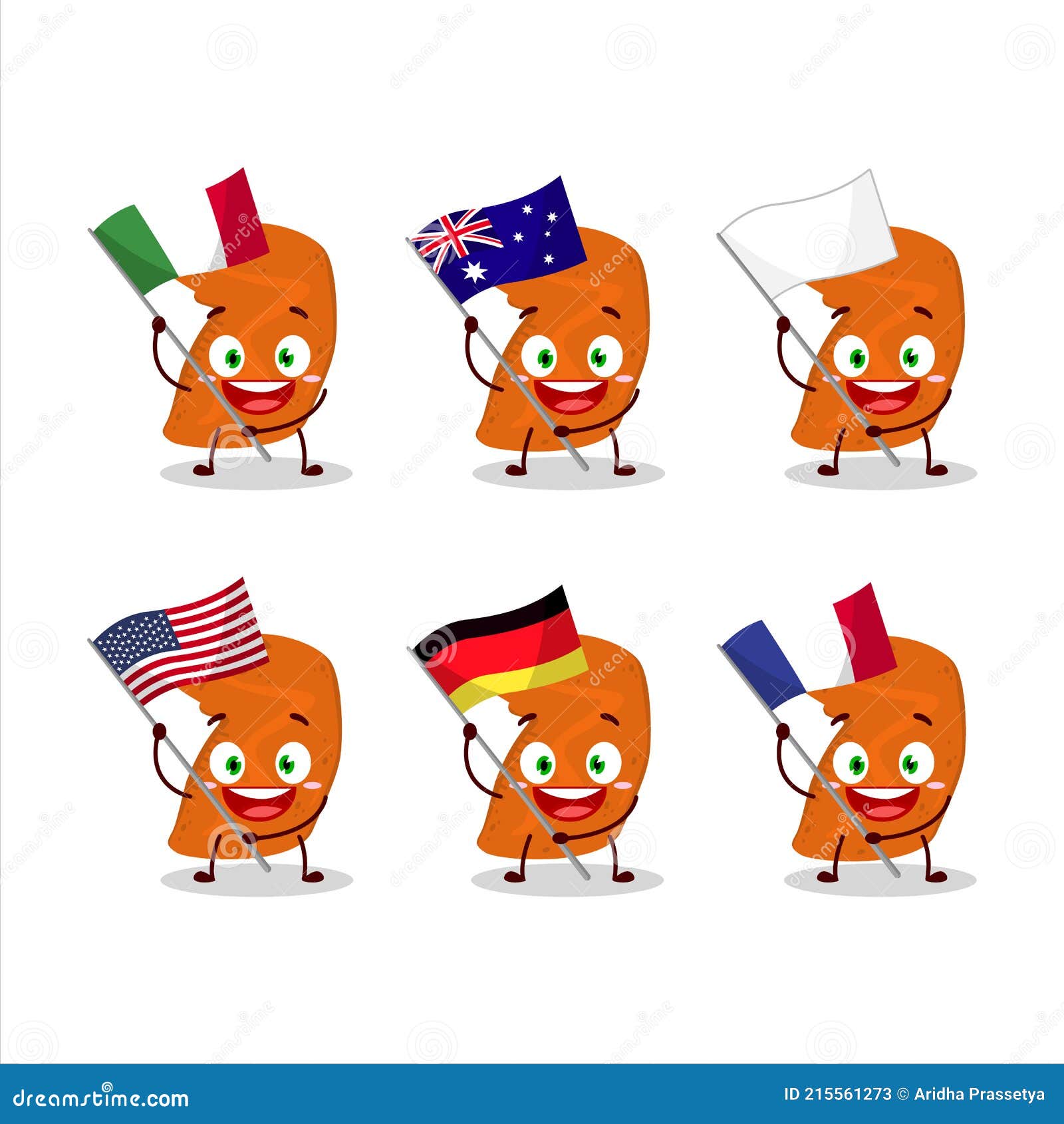 Chicken Wings Cartoon Character Bring the Flags of Various Countries ...