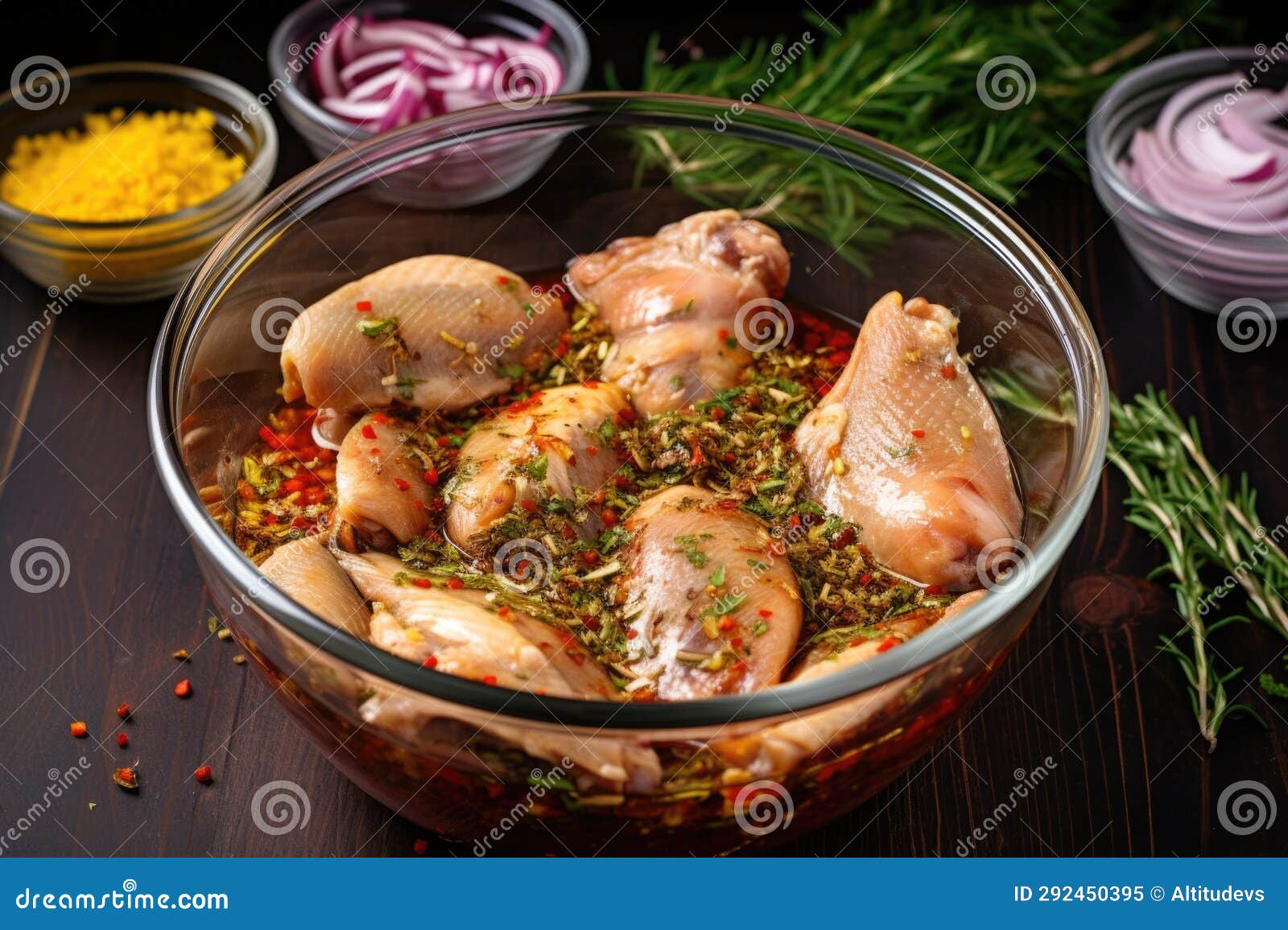 Chicken Wings Marinating in a Bowl with Spices and Herbs Stock Image ...